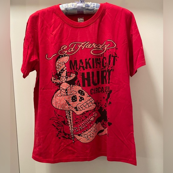 Ed Hardy | Tops | Ed Hardy Red Making It Hurttee | Poshmark